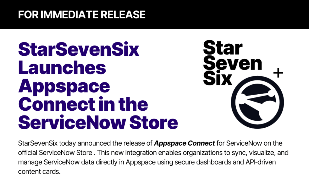 StarSevenSix Launches Appspace Connect in the ServiceNow Store - StarSevenSix